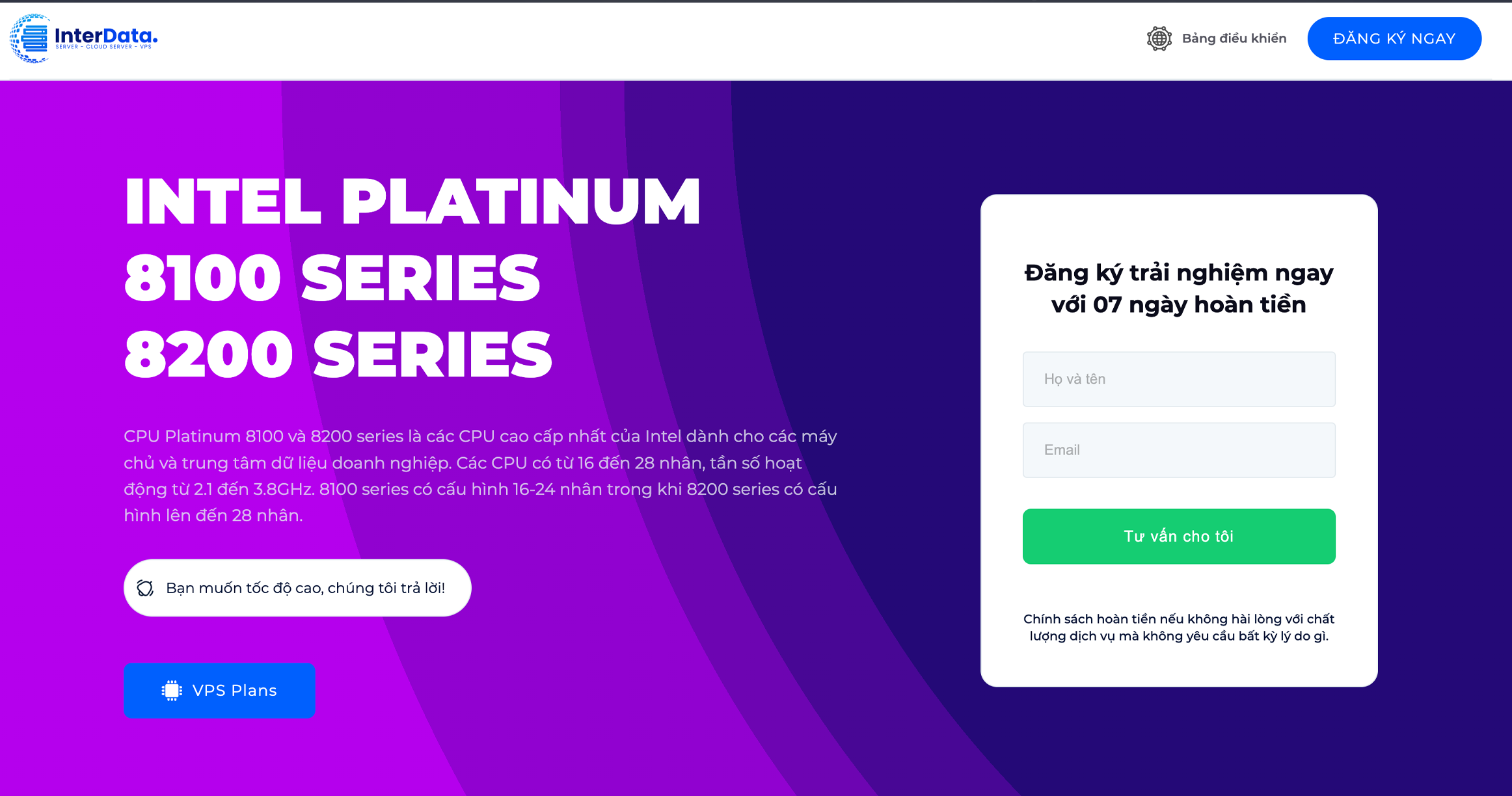 VPS Platinum, VPS cấu hình cao, Chất lượng cao - InterData